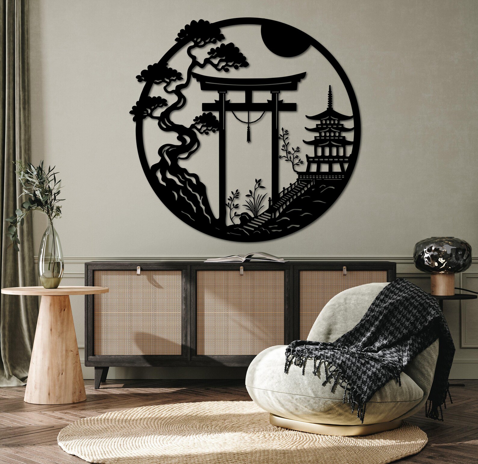 Japanese Metal Art, Tori Gate Art Bonsai Tree Wall Decor, Japanese ...