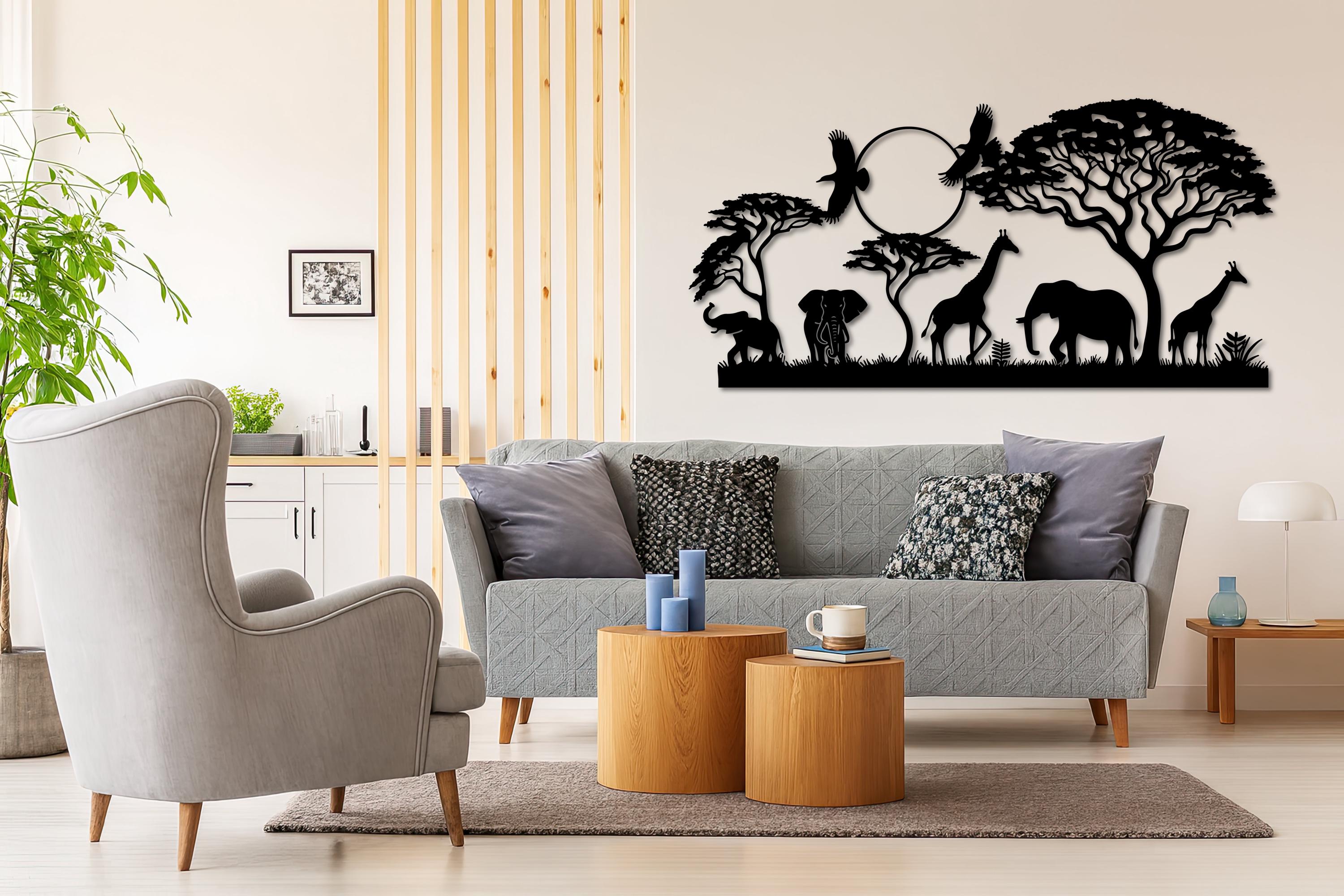 African Safari Metal Wall Art, Wildlife Wall Decor, Elephant and ...