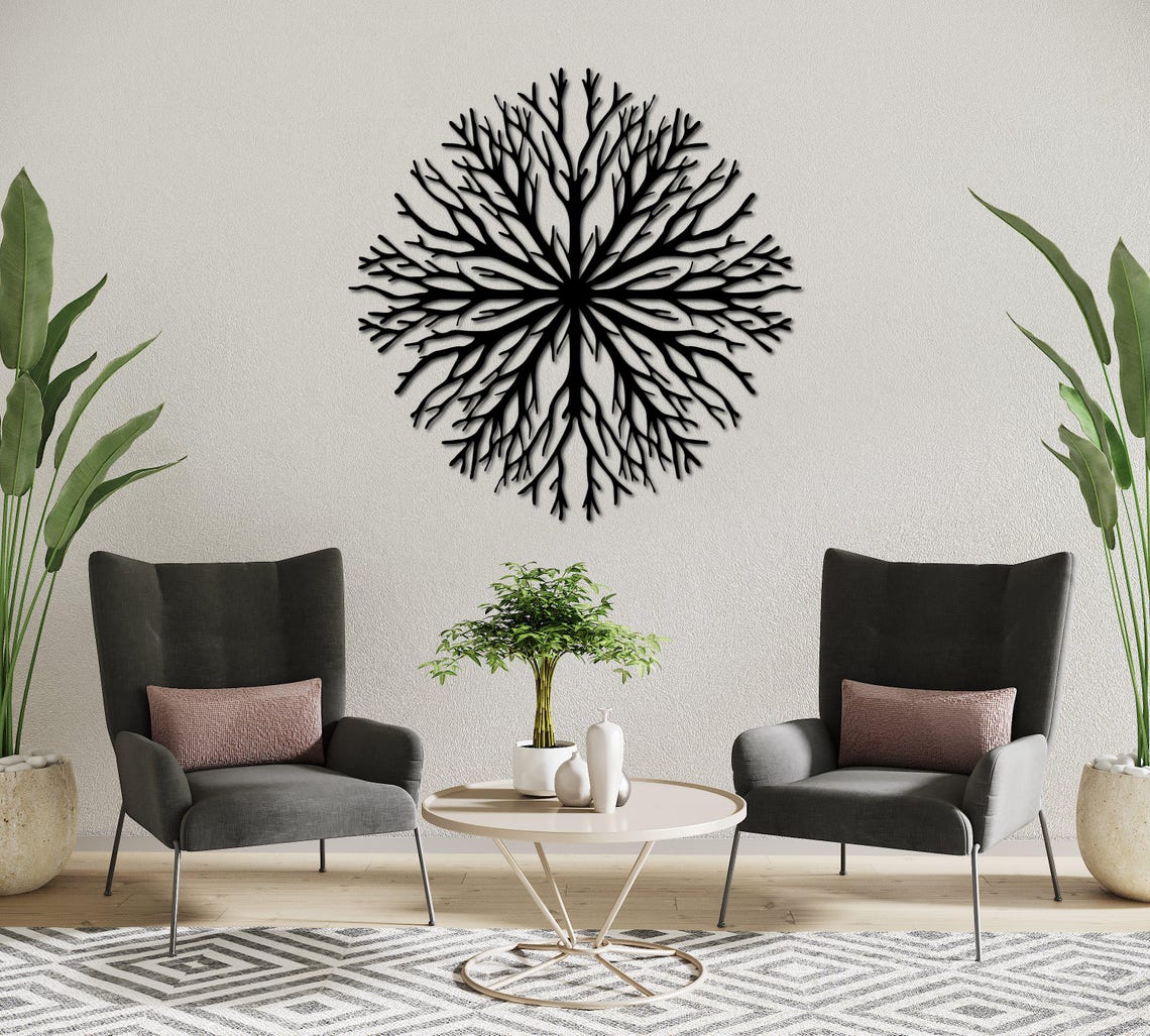 Tree Root Metal Wall Decor, Tree Wall Sign, Large Living Room Wall Art ...