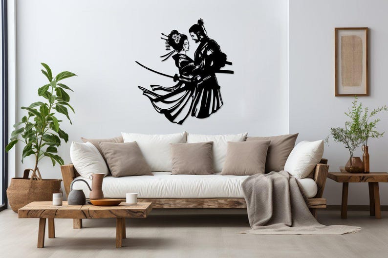 Samurai & Geisha Metal Wall Art, Samurai Metal Wall Decor, Geisha Metal ...