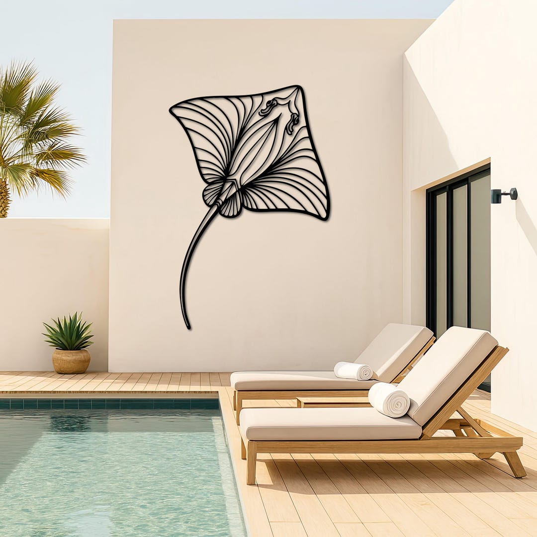 Stingray Metal Wall Art, Manta Ray Line Art Decor, Ocean Sea Life Metal ...