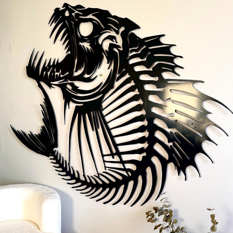 Metal Fish Skeleton Wall Art, Gothic Ocean Home Decor, Fishbone Line ...