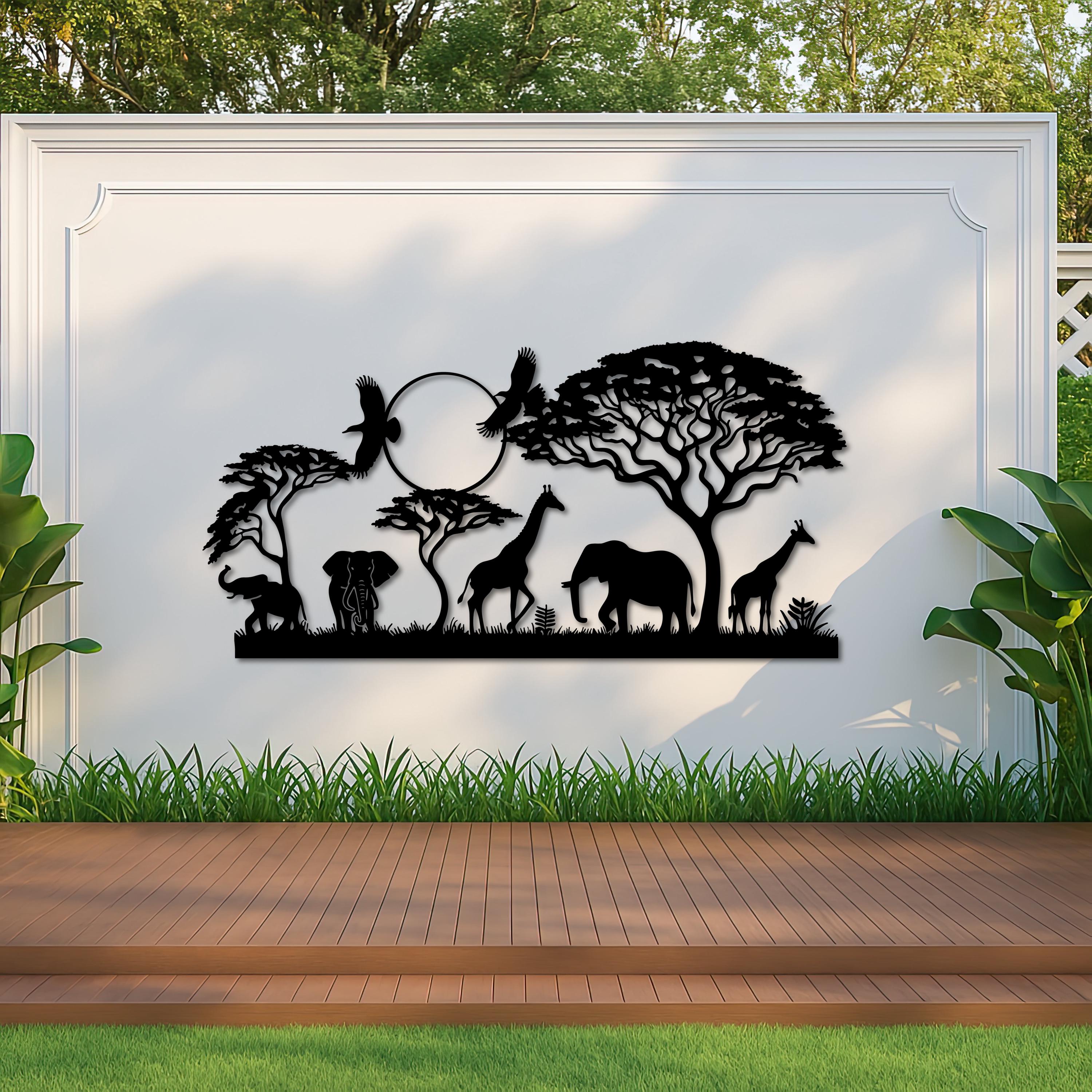 African Safari Metal Wall Art, Wildlife Wall Decor, Elephant and ...