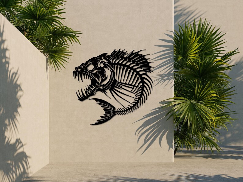 Metal Fish Skeleton Wall Art, Gothic Ocean Home Decor, Fishbone Line ...