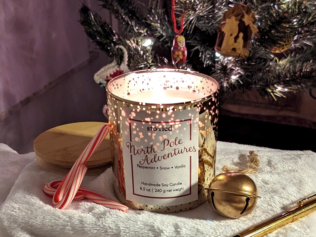 Peppermint Snow Scented Handmade Soy Candle | Gold Mercury Glass | Gift ...