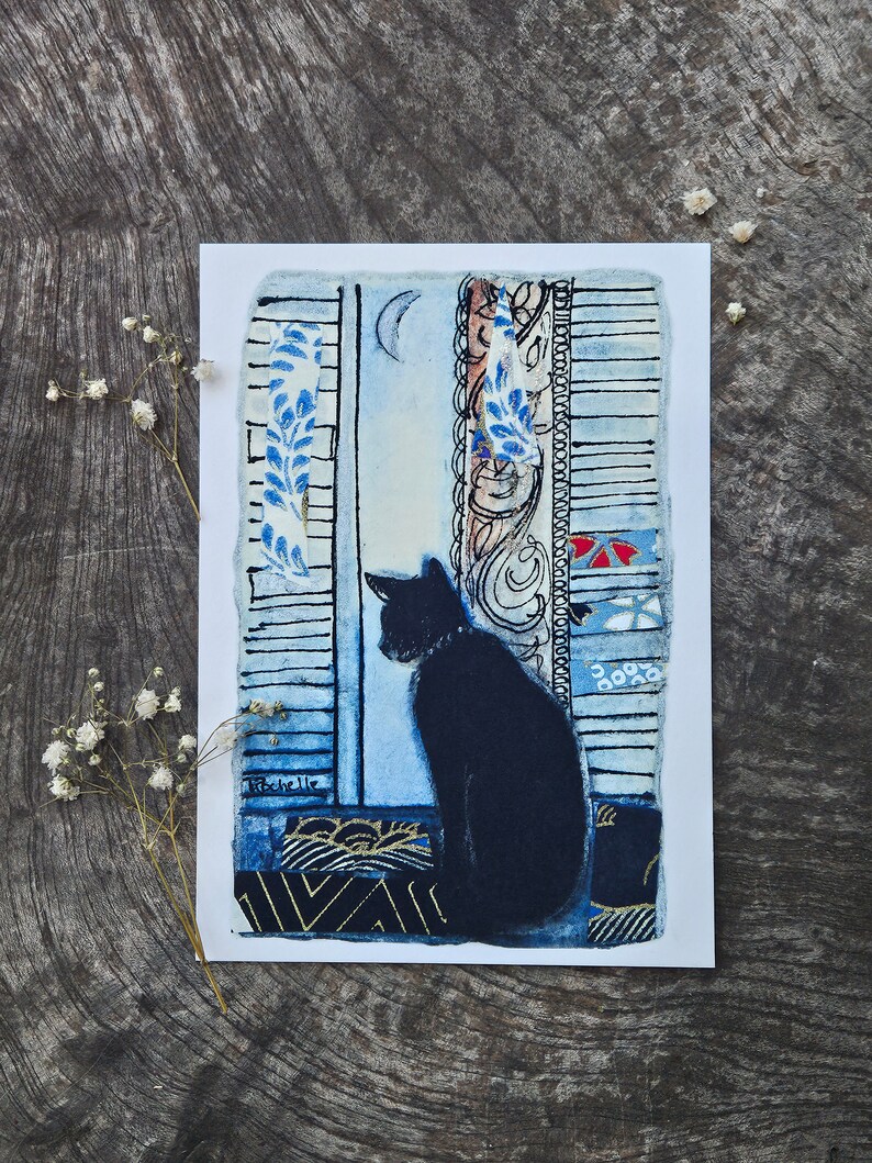 Small Black Cat Art Print - Etsy