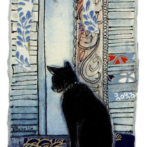 Small Black Cat Art Print - Etsy