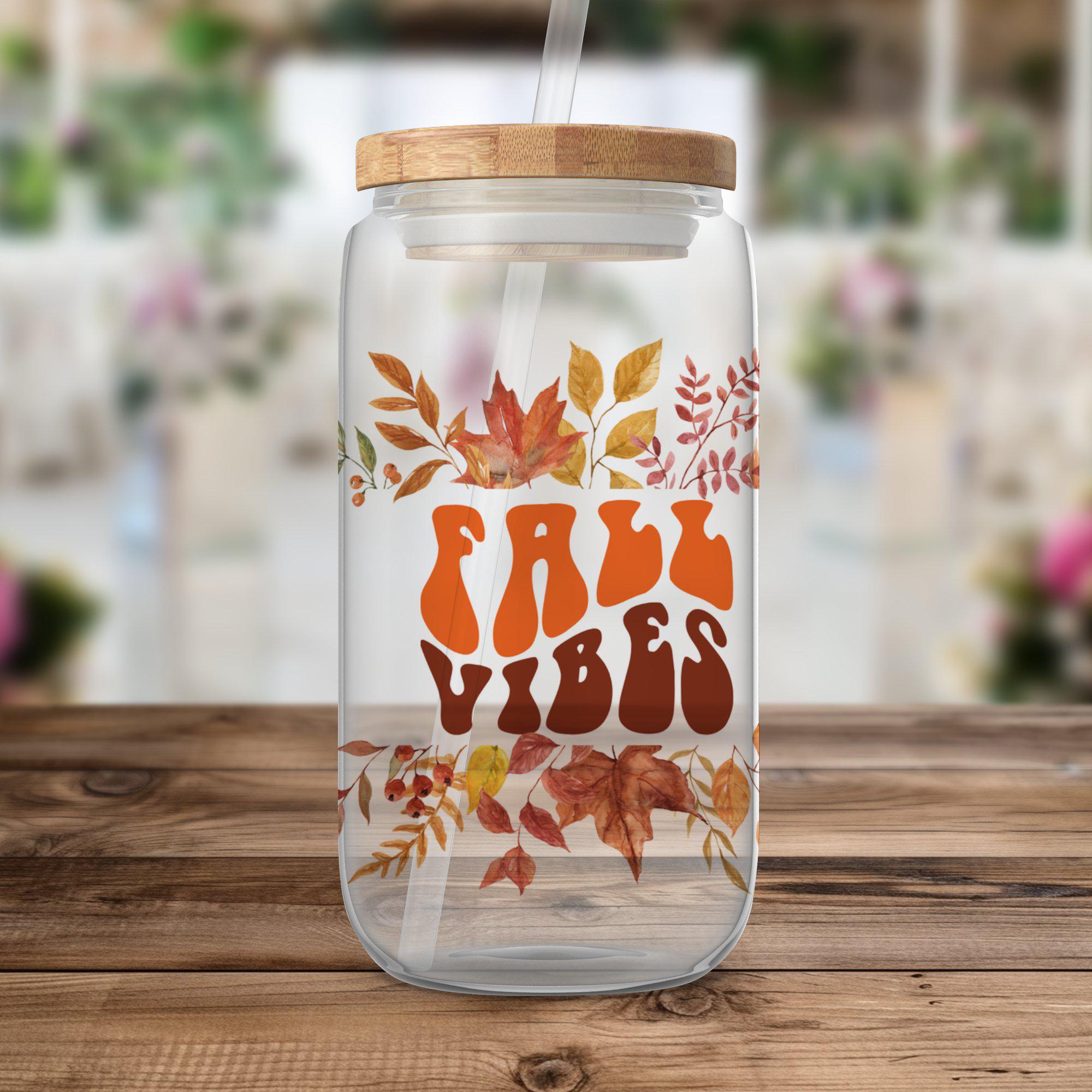 Fall Vibes Can Glass, Autumn Leaves Can Glass, Thanksgiving Drinkware ...