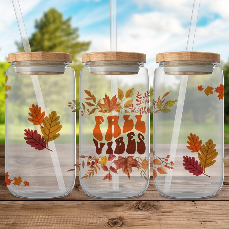 Fall Vibes Can Glass, Autumn Leaves Can Glass, Thanksgiving Drinkware ...