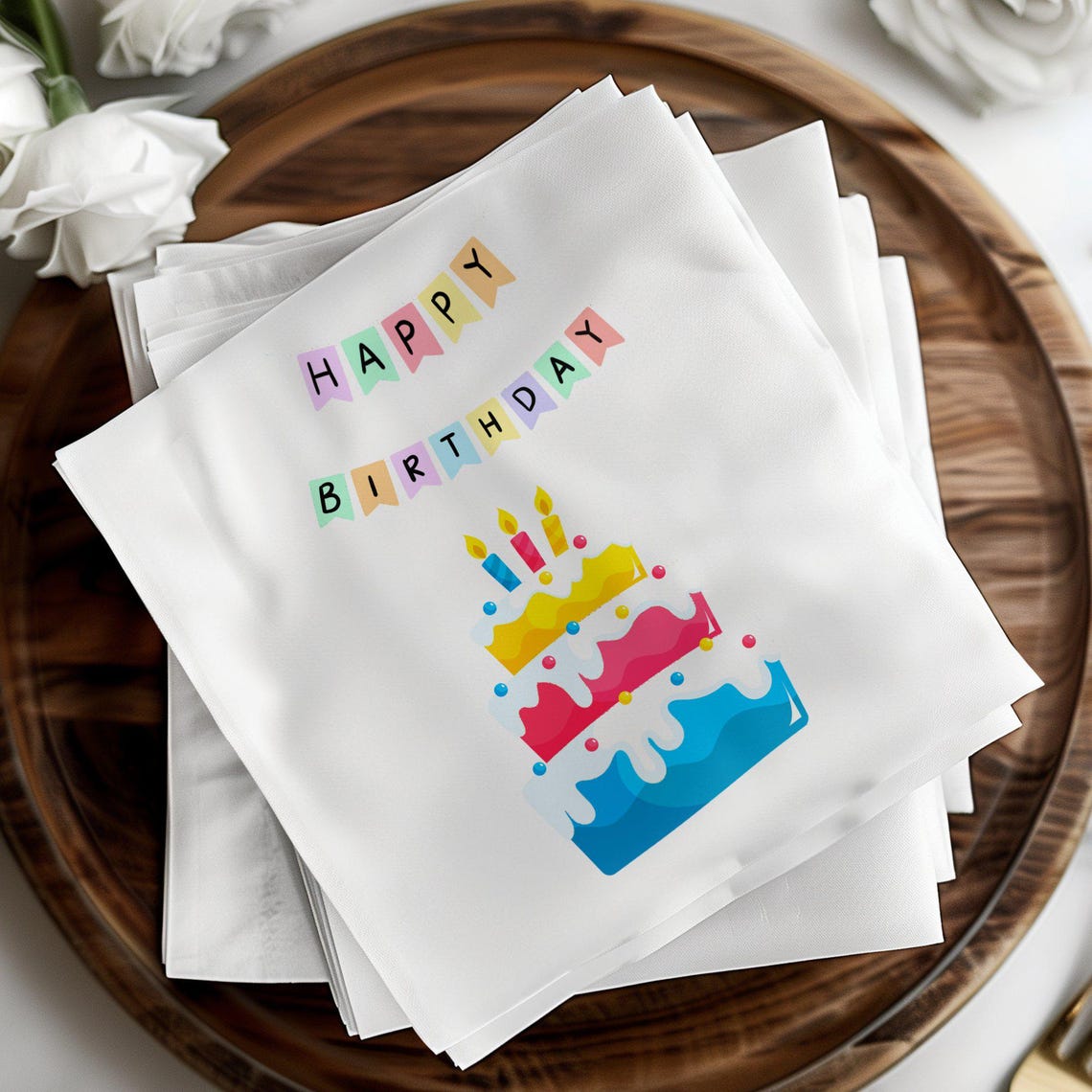 Colorful Birthday Cake Design Napkin, Happy Birthday Party Napkin ...