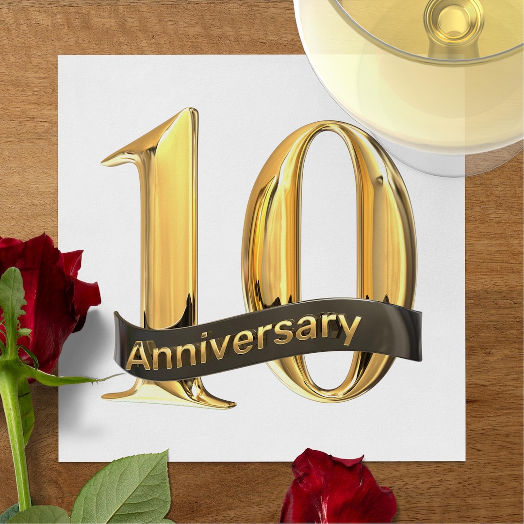 10th Anniversary Napkins, Gold 10th Anniversary Party Napkins, Elegant ...