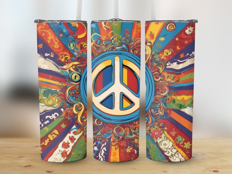 Peace Symbol Vibrant Digital Art Print, Colorful Bohemian Wall Decor ...