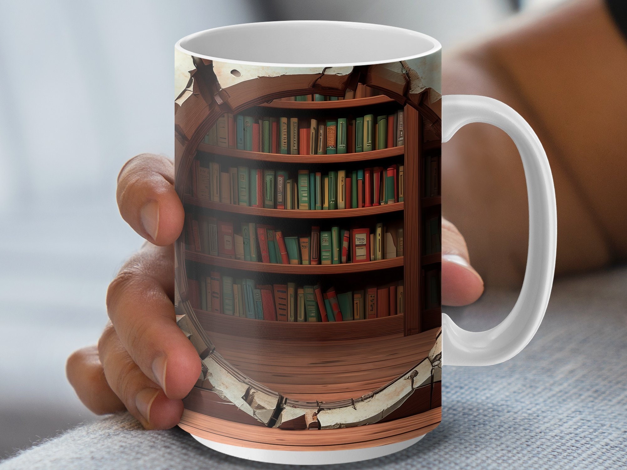 3D Bookshelf Digital PNG for Mug, Library Mug Design, 11oz 15oz Coffee ...