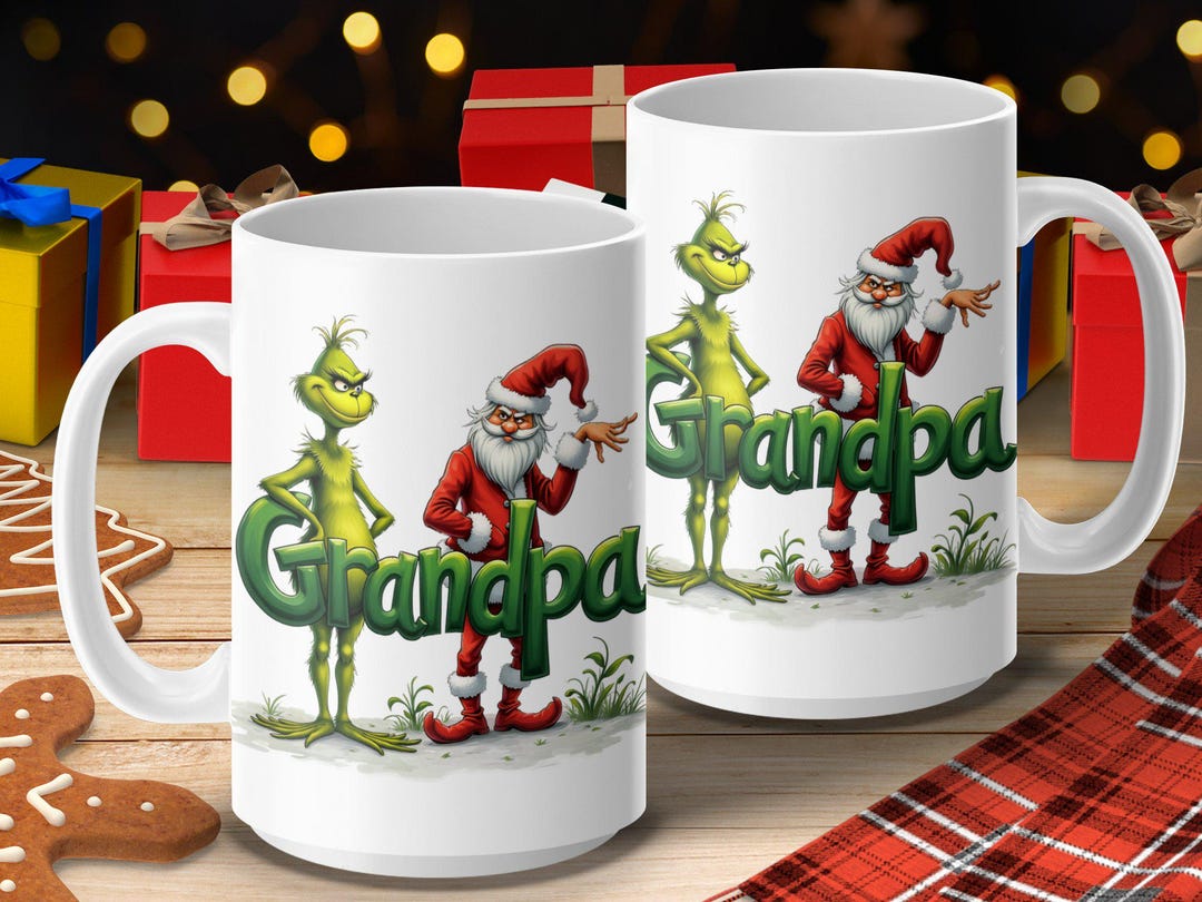 Grandpa Christmas Mug, Grinch and Santa Design, Fun Holiday Gift for ...