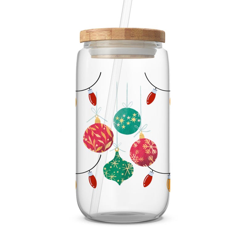 Christmas Lights and Ornaments Holiday Can Glass, Festive Christmas ...