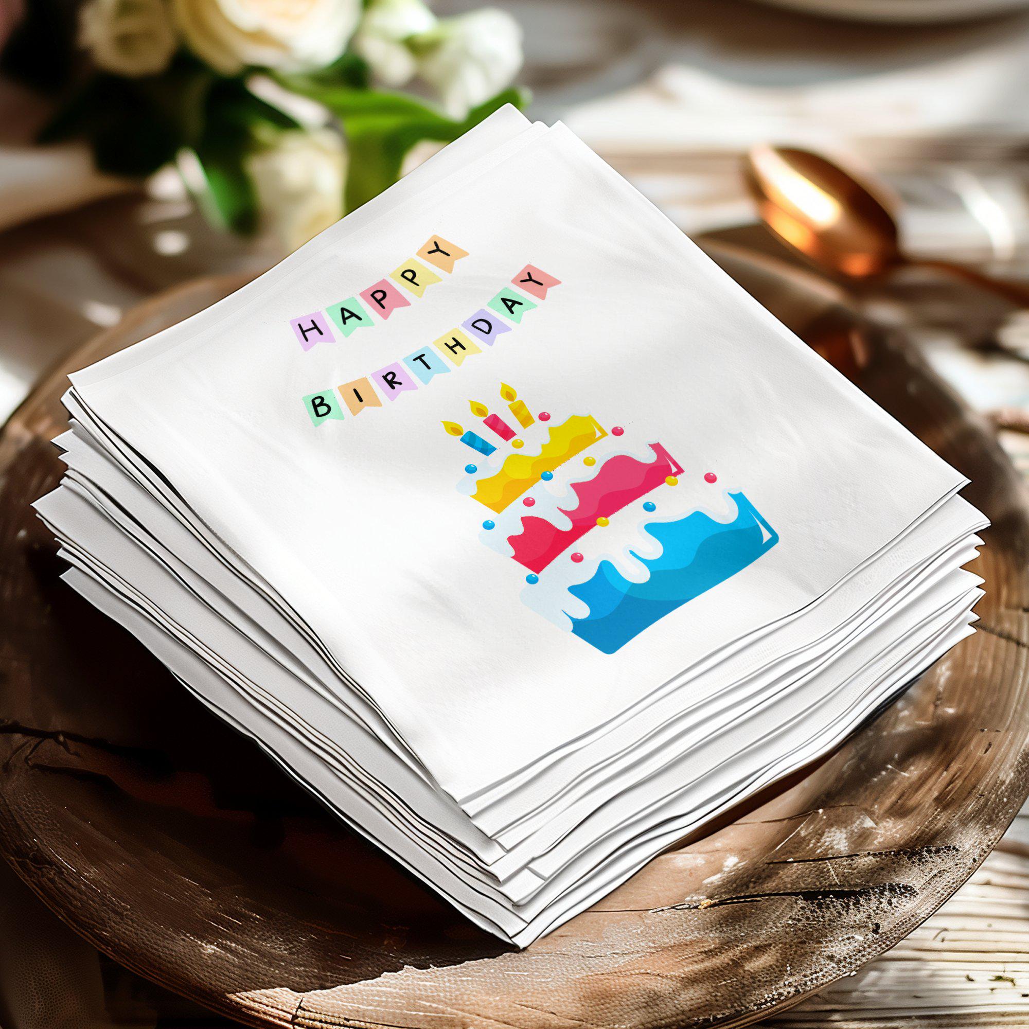 Colorful Birthday Cake Design Napkin, Happy Birthday Party Napkin ...
