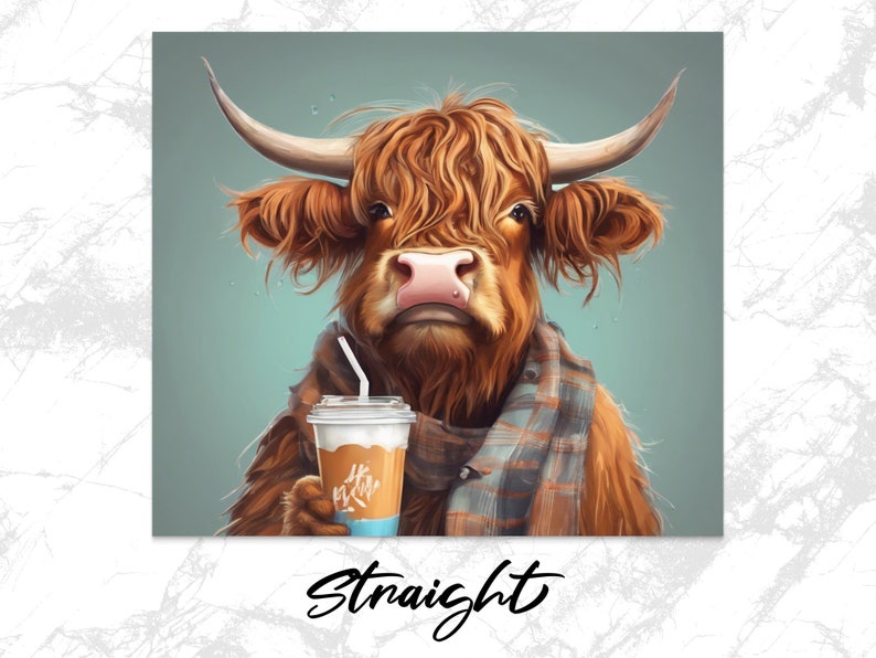Cute Highland Cow Drinking Coffee Digital PNG Tumbler Wrap, Funny Farm ...