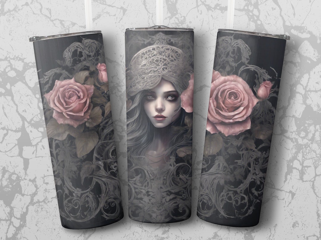 Gothic Lady and Roses Tumbler Design, Dark Floral Elegant Art ...