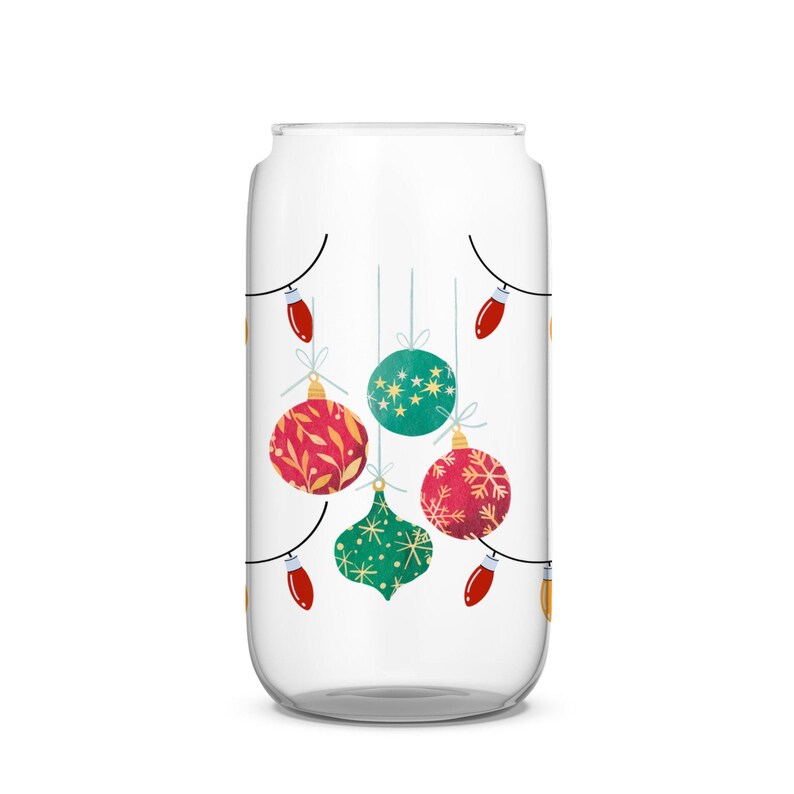 Christmas Lights and Ornaments Holiday Can Glass, Festive Christmas ...