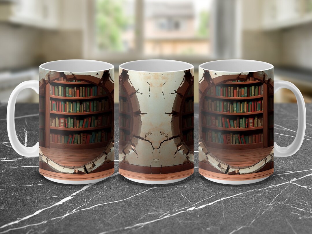 3D Bookshelf Digital PNG for Mug, Library Mug Design, 11oz 15oz Coffee ...