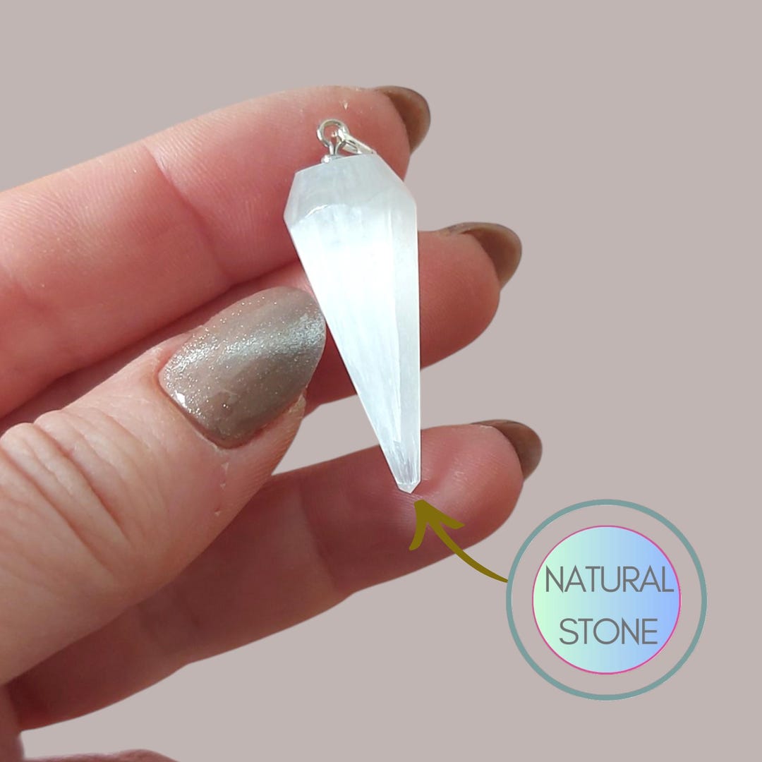 Authentic Selenite Crystal From Morocco, Pendulum, Healing Pendant, Dowsing Pointed Selenite ...