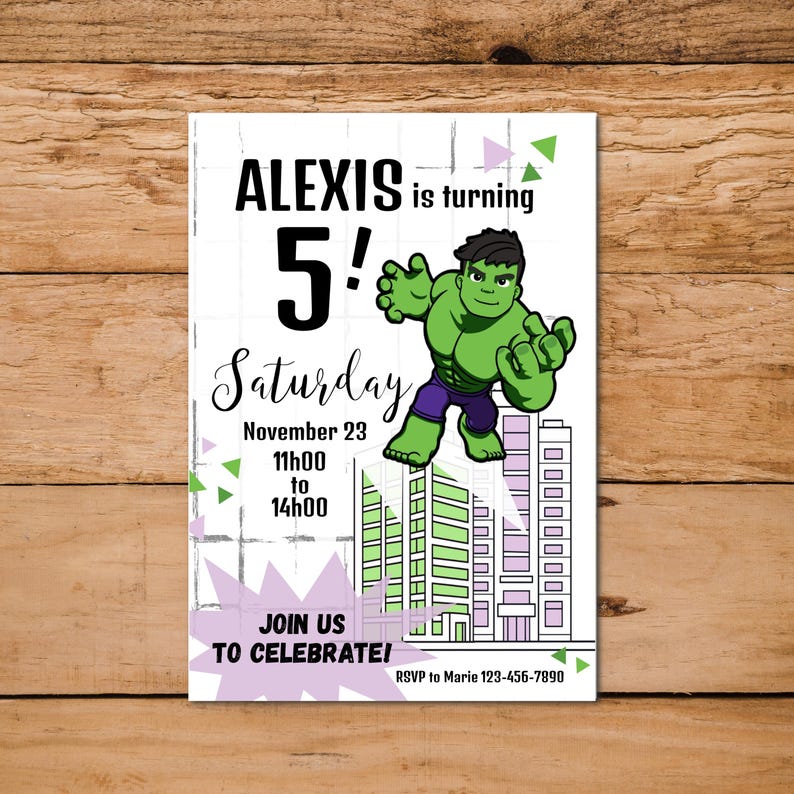 Hulk Birthday Party Invitation Template, Birthday Invitation, Superhero ...