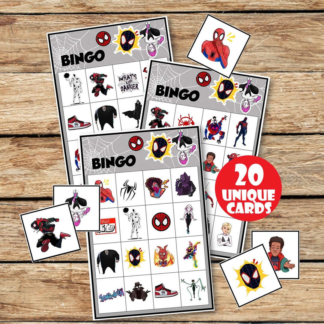 Bingo Game Card for Birthday Kid's Superheroes Spider, Bingo Games ...