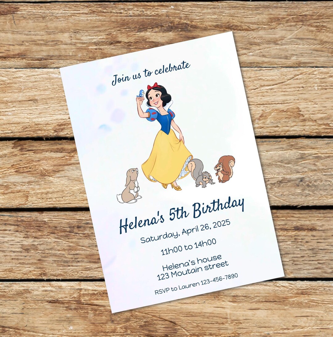 Editable Snow White Birthday Invitation Template, Printable Birthday ...
