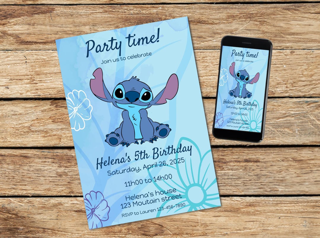 Editable Stitchh Birthday Invitation Template, Printable Birthday Party ...