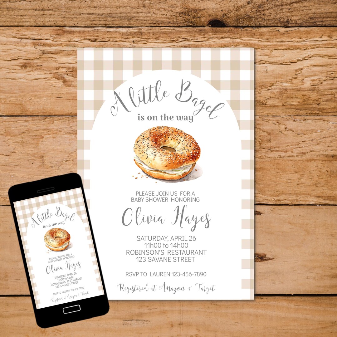 Card Template Invitation Baby Shower, Little Bagel on the Way Baby ...