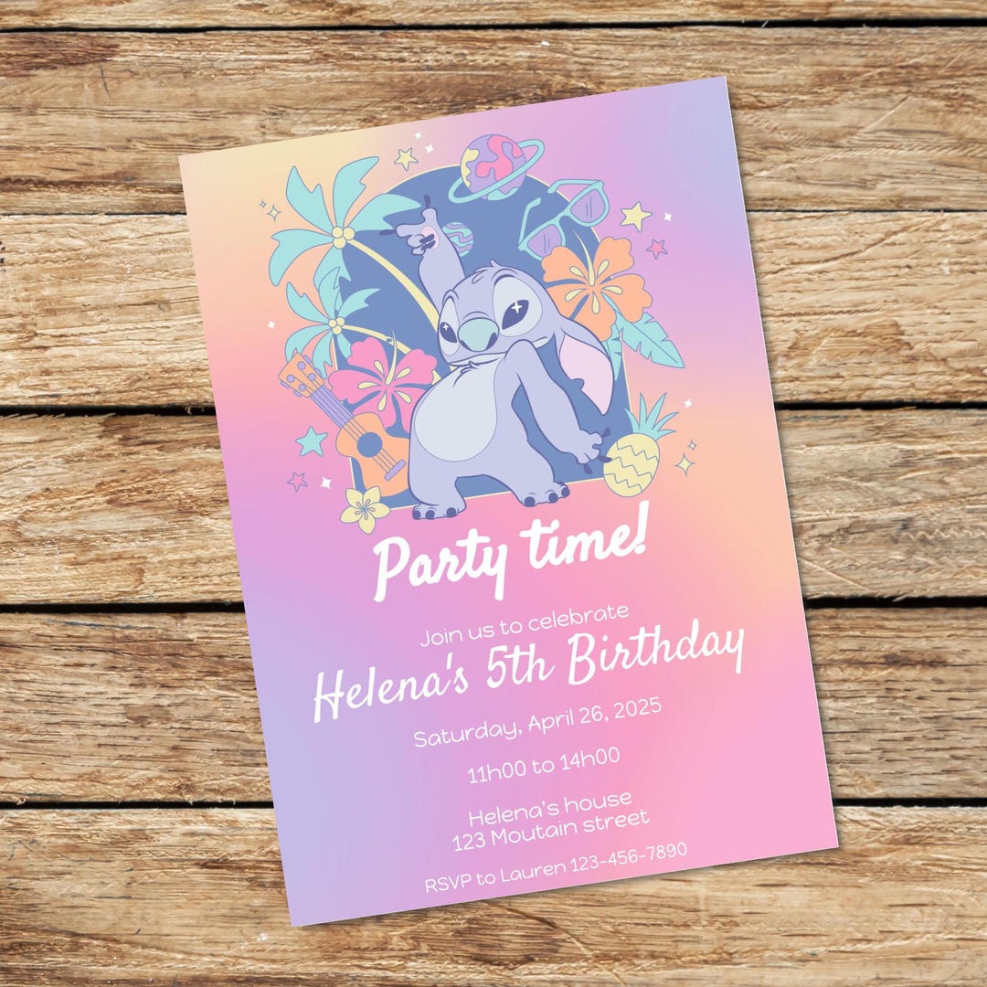 Editable Lilo Stitch Birthday Invitation Template, Printable Birthday ...