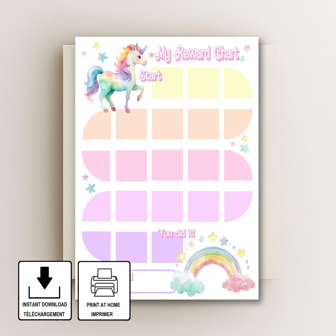 Unicorn Rainbow My Rewards Chart Printable for Kids / Behavior Chart ...