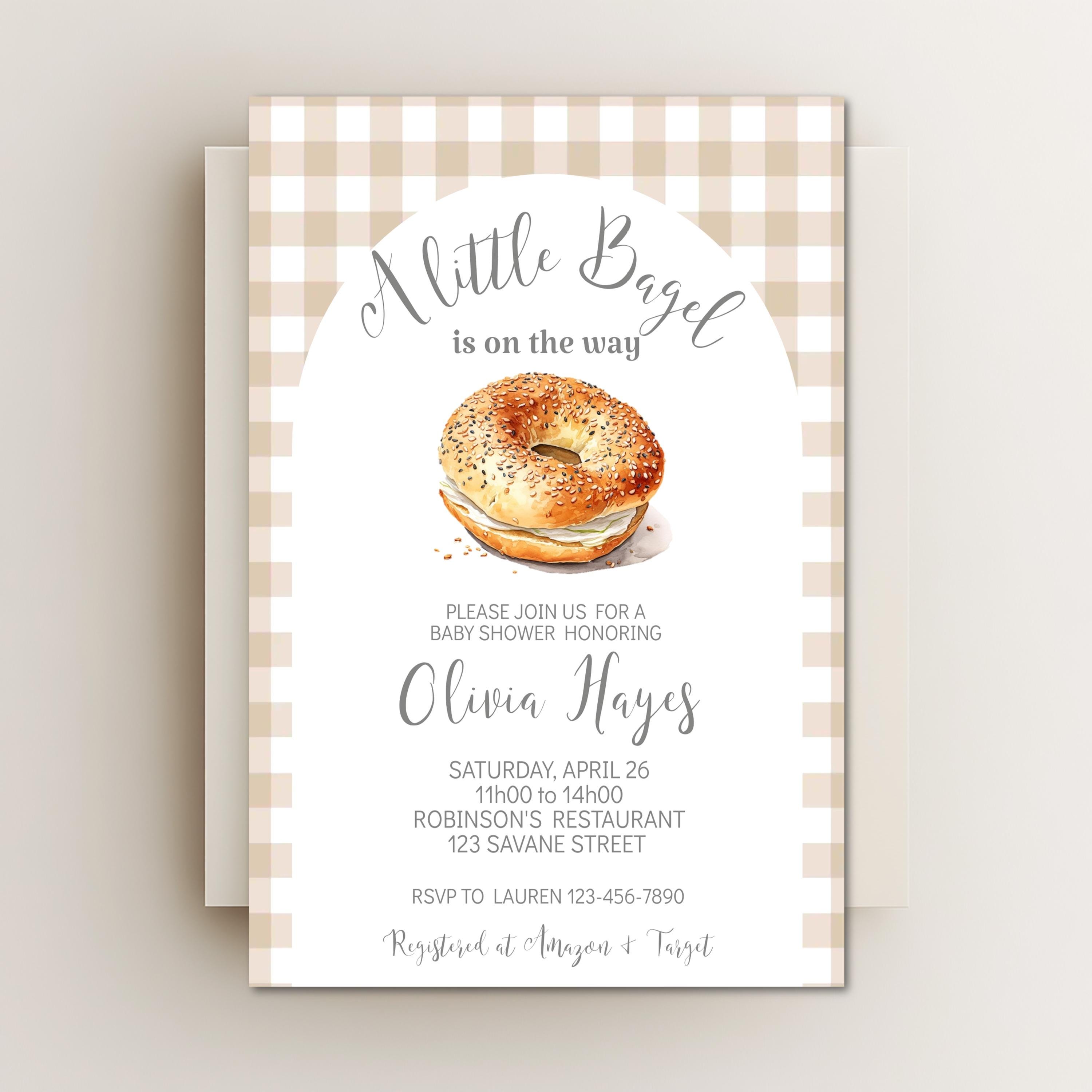 Card Template Invitation Baby Shower, Little Bagel on the Way Baby ...
