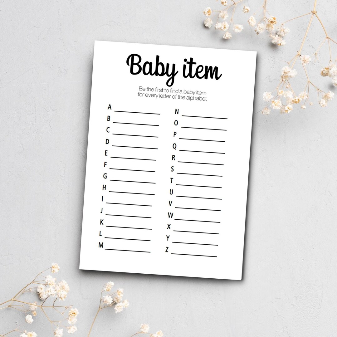 Baby Shower Baby Item ABC Game, Alphabet Race Game, Minimalist ...