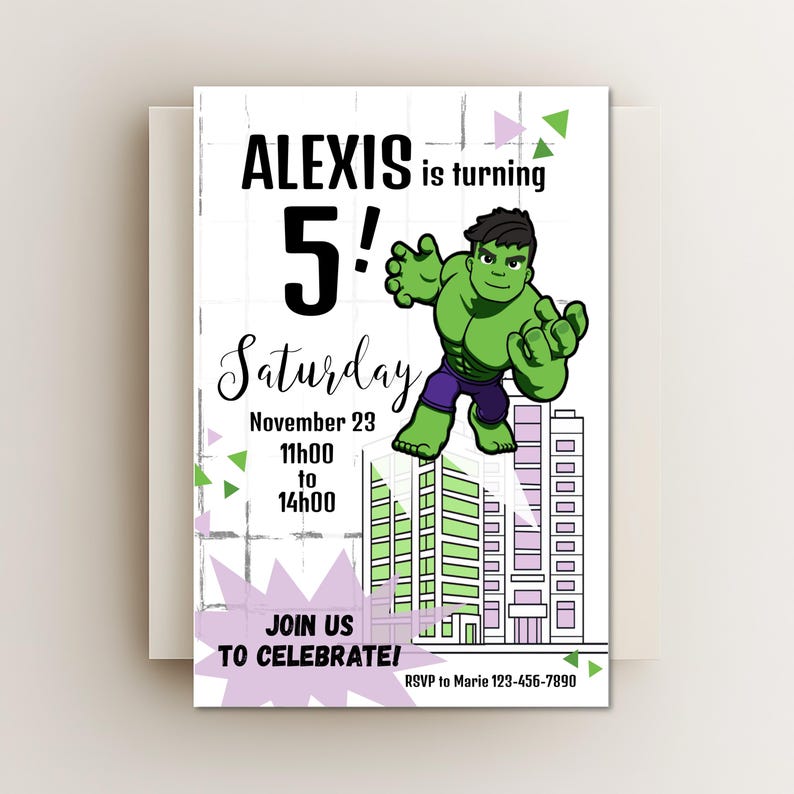 Hulk Birthday Party Invitation Template, Birthday Invitation, Superhero ...