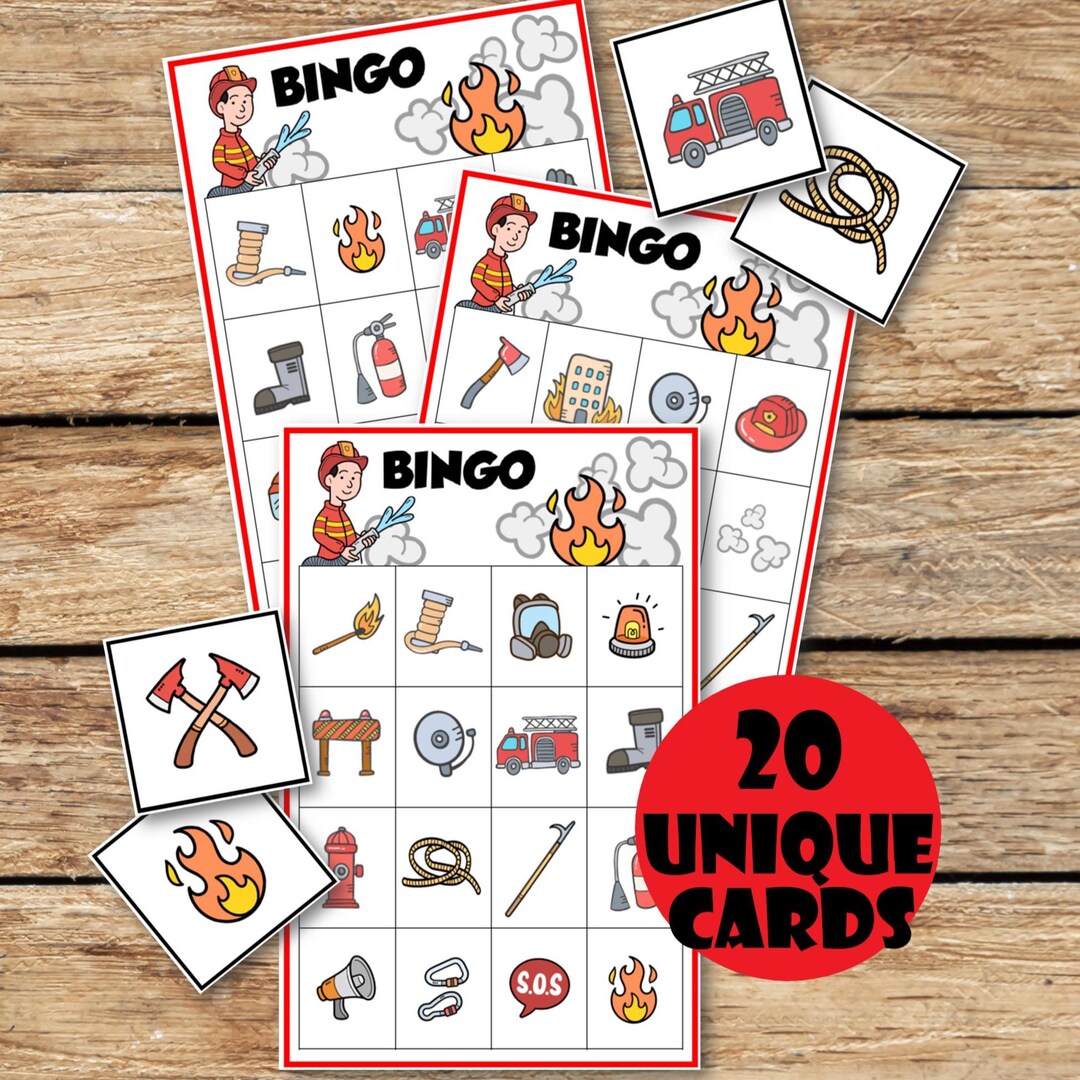 Firefighter Bingo Game for Kid's Birthday Thematic, Party Anniversary ...