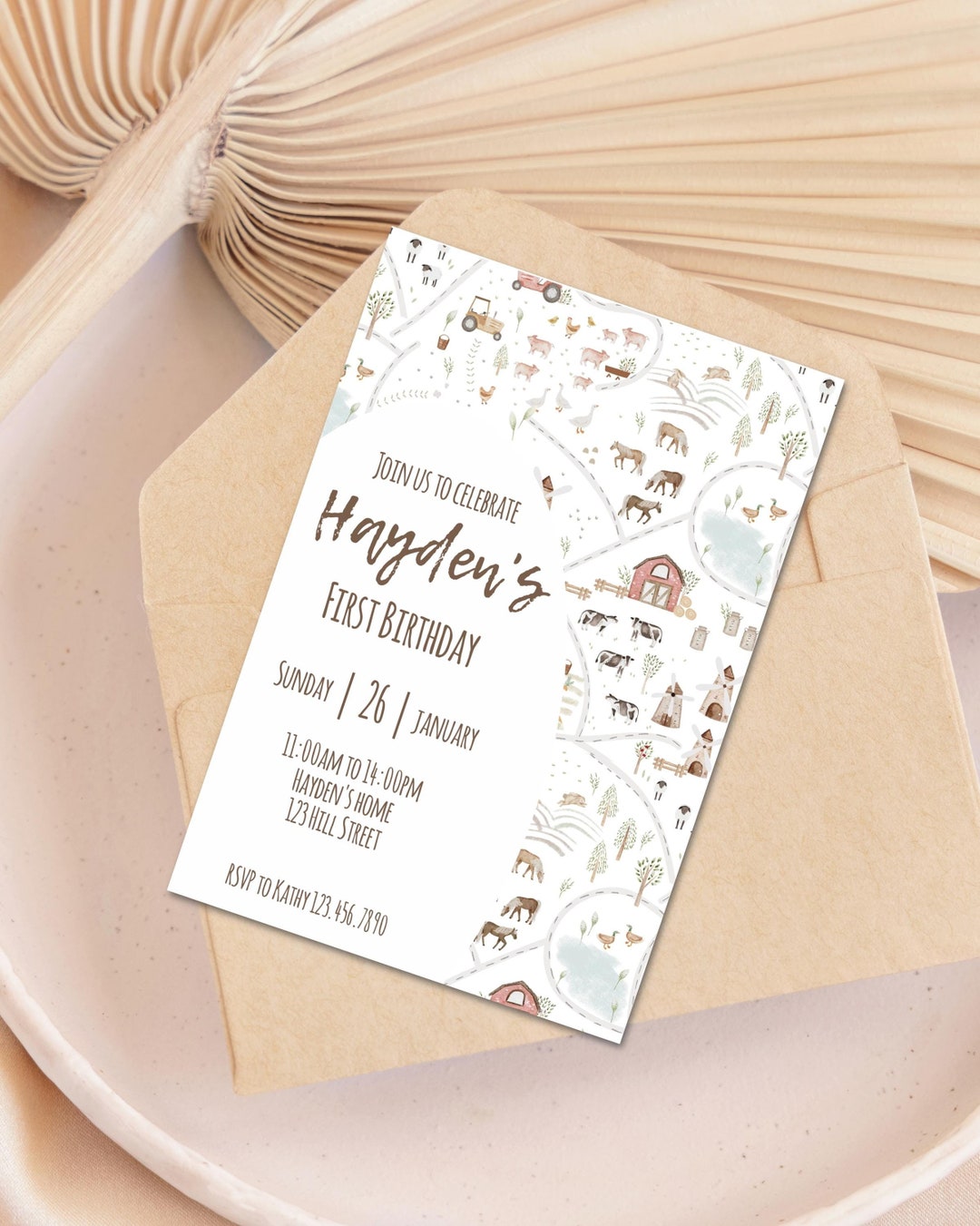 Editable Farm Birthday Invitation Template - Barn Farm Animals Digital ...