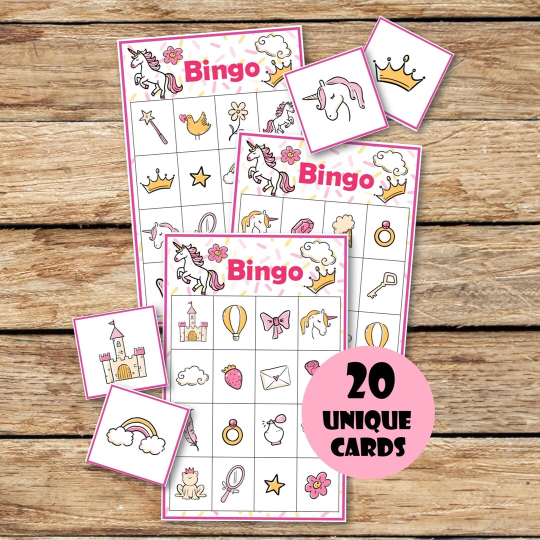 Unicorn Bingo Lotto Birthday Game for Kids Pink Princess Girly Girl ...