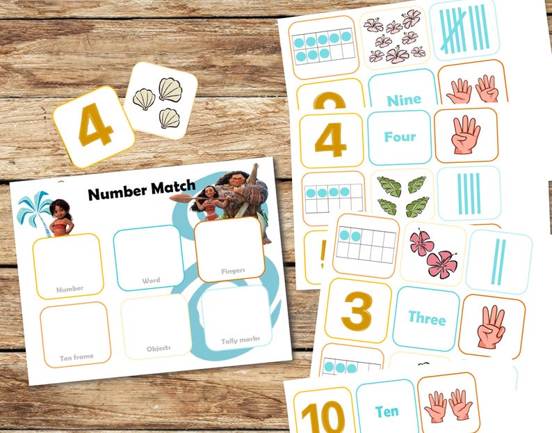 Montessori Moana Counting Activity Toddlers Number 1-10 Learning ...