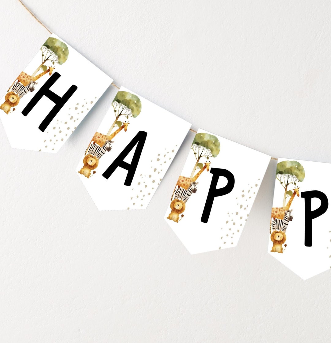 Safari Jungle Animal Birthday Banner Decoration Anniversary / Happy ...