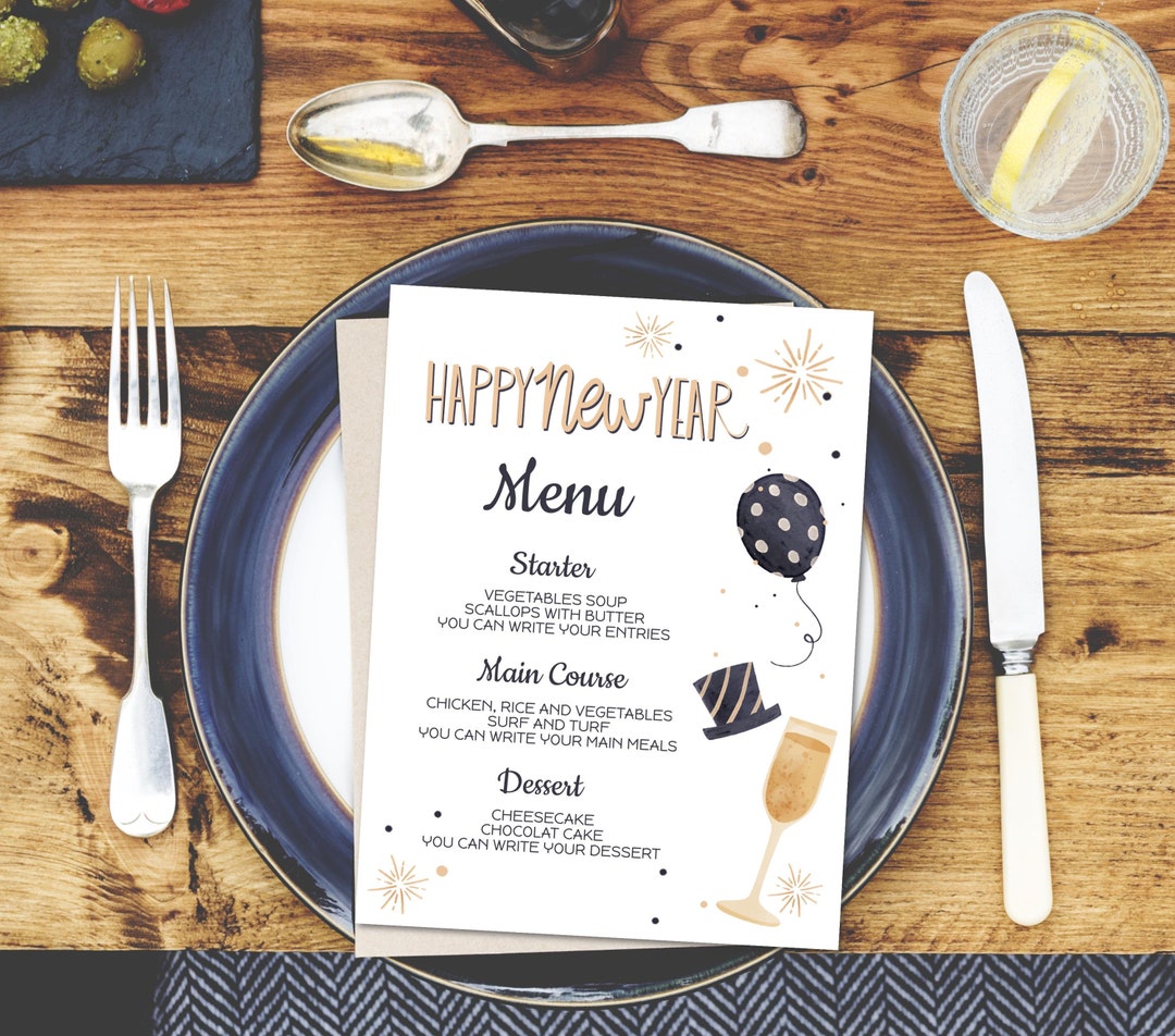 2025 New Year Menu Template, New Year's Eve Dinner Menu, Holiday Party ...