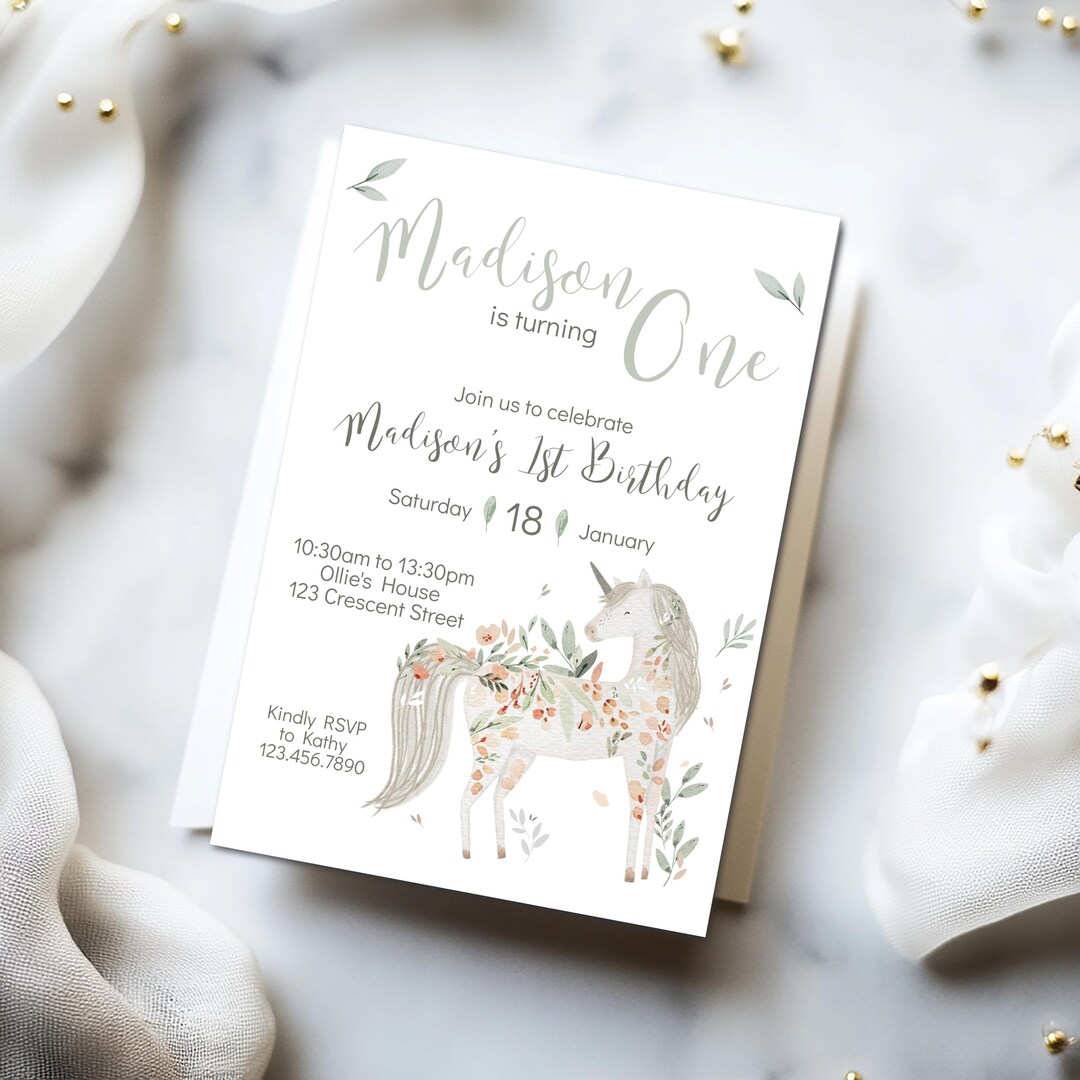 Editable Birthday Invitation Card Template , Cute Fairy Unicorn Horse ...
