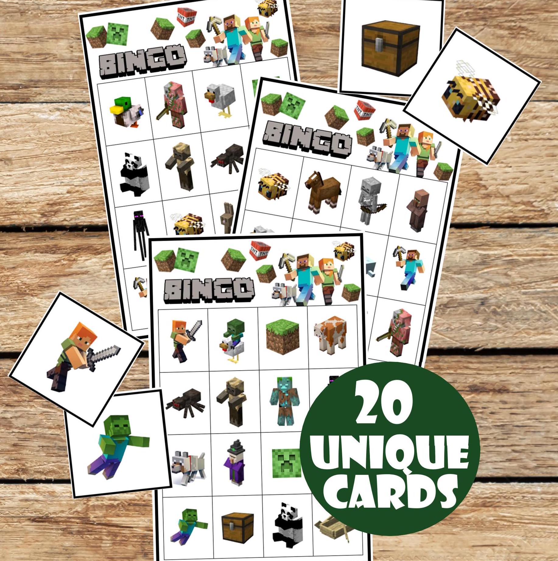 Bingo Game for Kid's Birthday Game Pixel Craft Gamer Minecrafter ...