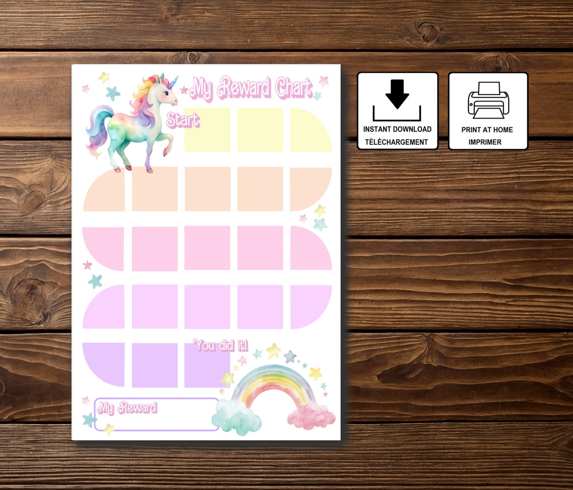 Unicorn Rainbow My Rewards Chart Printable for Kids / Behavior Chart ...