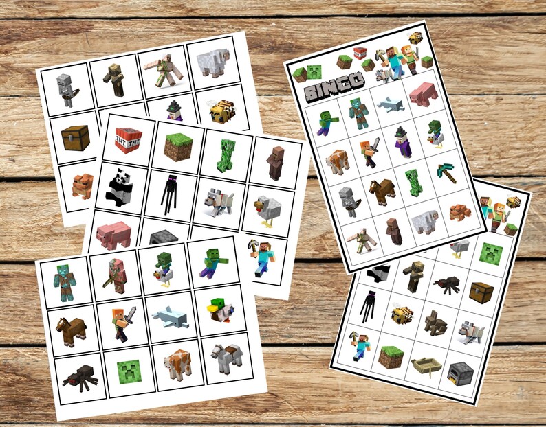 Bingo Game for Kid's Birthday Game Pixel Craft Gamer Minecrafter ...