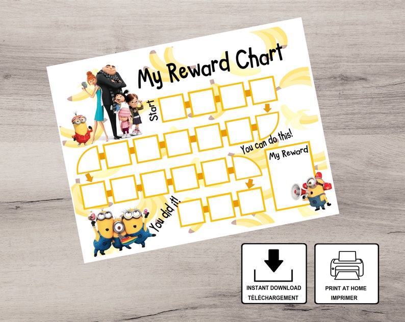 Reward Chart Printable for Kid, Behavior Chart, Daily Task, Minion ...