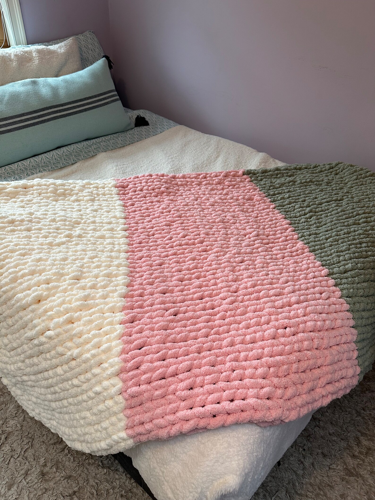 Tri-color Handwoven Chunky Knit Blankets - Etsy