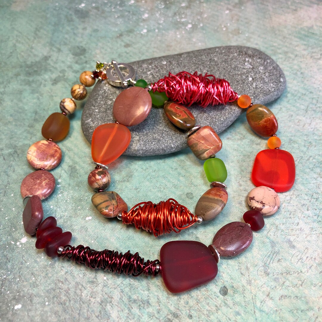 Vibrant Orange Glass Gem Wire Jewelry, Bright Coloured Statement ...