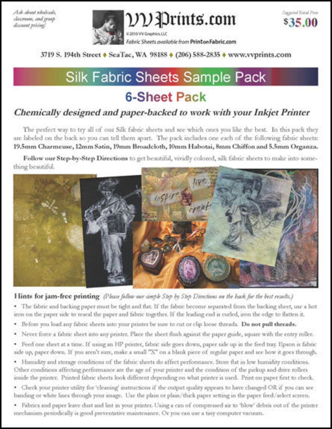 6-sheet Silk Inkjet Printable Fabric Sheets Sampler - Etsy