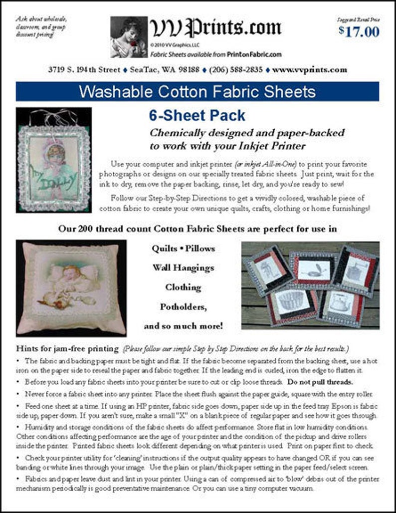 6-sheet Pack Cotton Poplin Inkjet Printable Fabric Sheets - Etsy